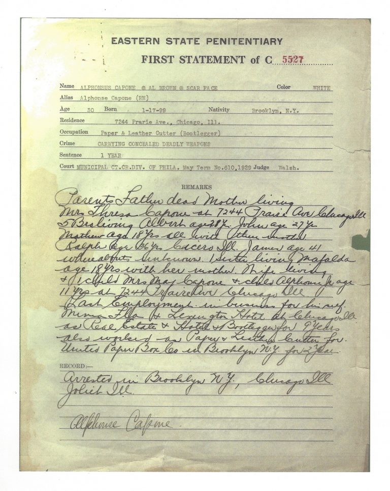 Official Record of Al Capone's First Arrest - Moments In Time