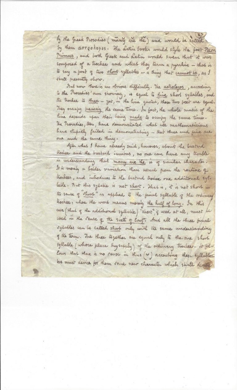 EDGAR ALLAN POE- AN ORIGINAL MANUSCRIPT PAGE FROM "THE RATIONALE OF ...